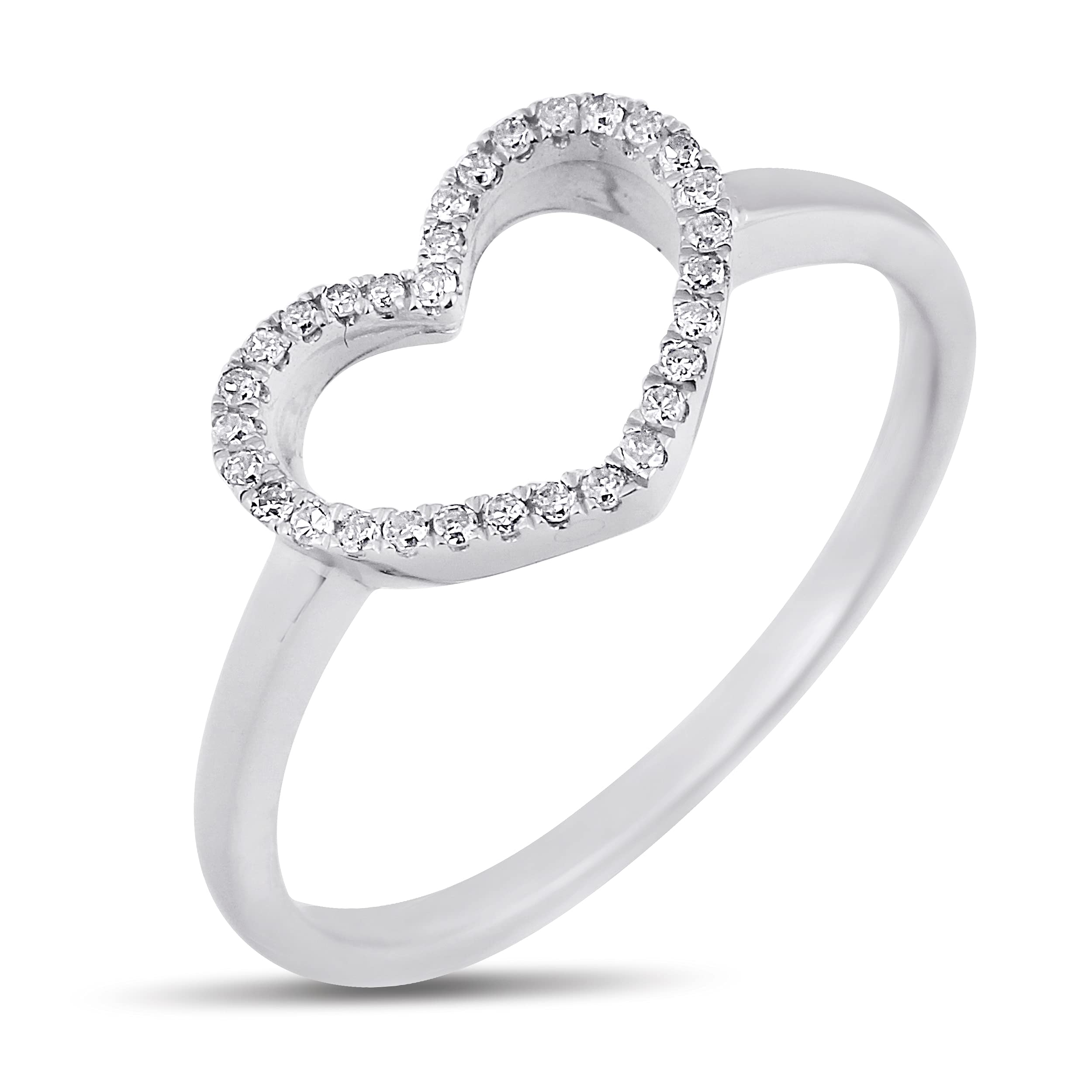 Belantina 1/10 Carat Diamond Heart Open Ring for Women in 14k White Gold (H-I, I1-I2, cttw) Size 8