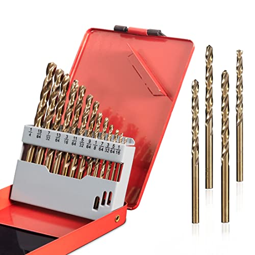 BOEN Cobalt Drill Bit Set - 13PCS M35 High Speed Steel Twist Jobber Length Drill Bits 1/16" - 1/4", Drill Bit for Hardened Metal, Stainless Steel, Cast Iron, Plastic and Wood, Indexed Storage Case