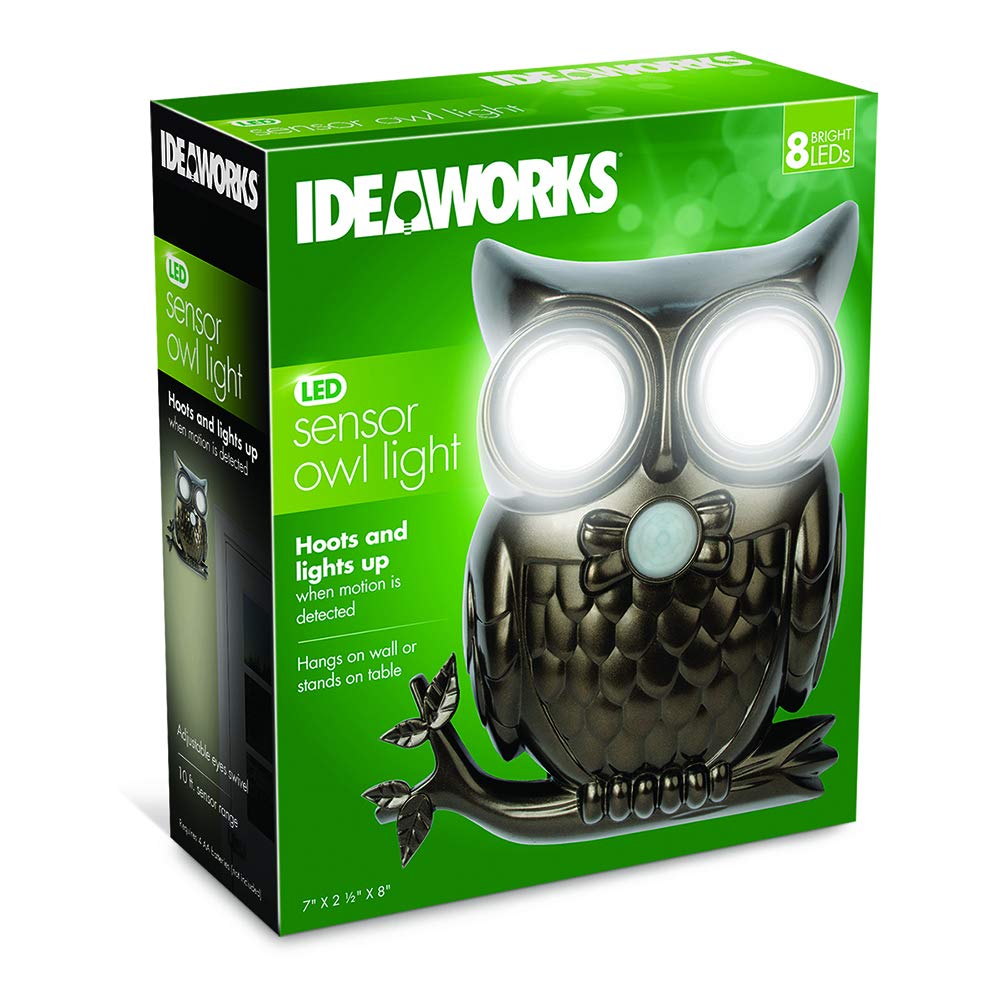 IdeaWorks JB7682 Decorative LED Motion Sensor Hooting Owl Light, Black