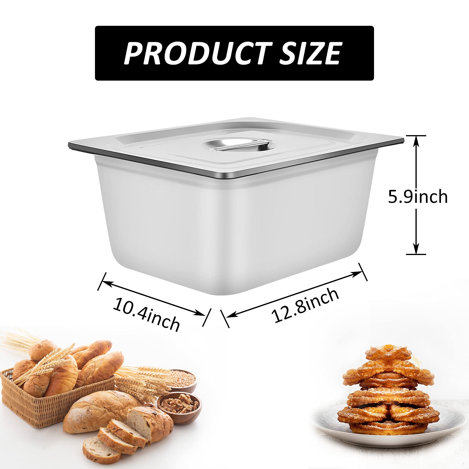 DatingDay 4 Packs Stainless Steel Hotel Pan,1/2 Size x 6" Deep,22 Gauge/0.7mm Thick Steam Table Pan Anti Jam Steam Table Pan with Lid,Stainless Steel Container (1/2 Size x 6" Deep)