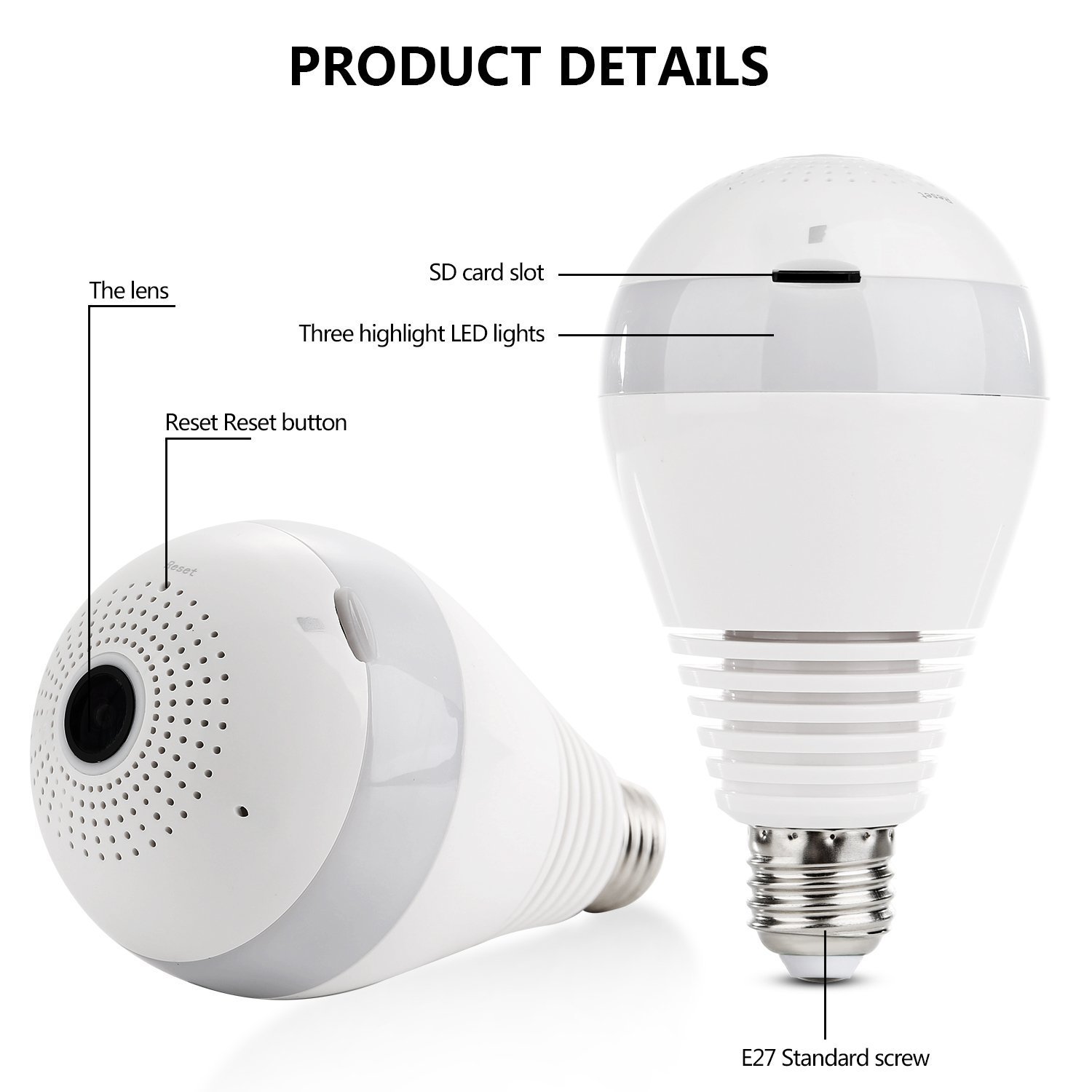 bluedery Light Bulb Camera, 360 Degree Panoramic IP Camera 1080P Fisheye Wireless Security Camera with IR Night Vision, Two-Way Audio, Motion Detection