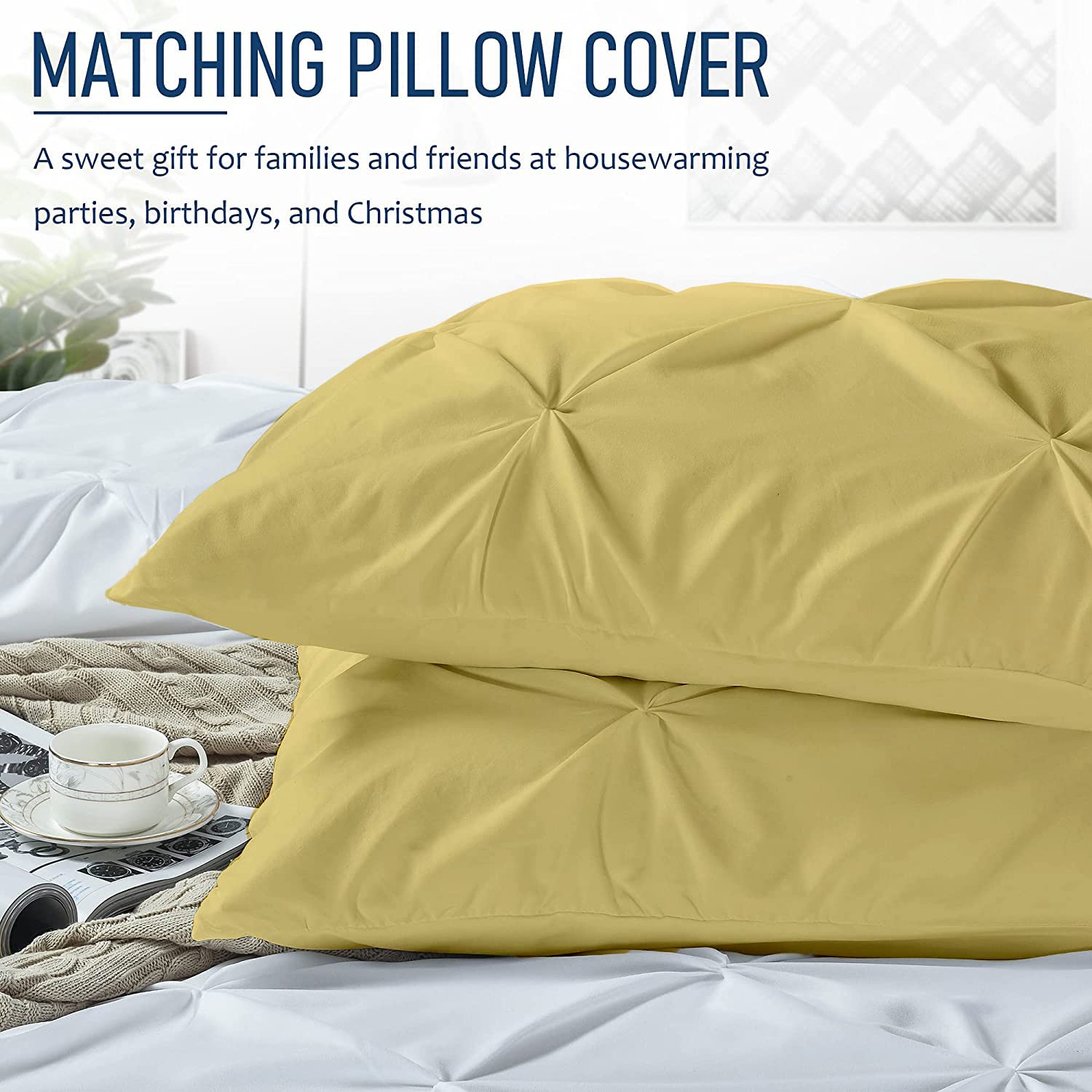 Crown Collection Luxuriate Hotel 1000-TC Hypoallergenic Ultra Soft 100% Egyptian Cotton Super King Plus 120X120 Toupe Solid Pinch Plated Duvet Cover with Zipper Colser & 2pcs Pillow Case Set