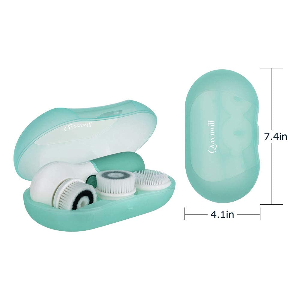 Spinning Face Cleansing Brush Queenwill Waterproof Facial Cleansing Rotating Brush Set for Exfoliating, Face Massage & Deep Cleansing, Equipped with 3 Portable Facial Cleaners & 2 Adjustable Speeds