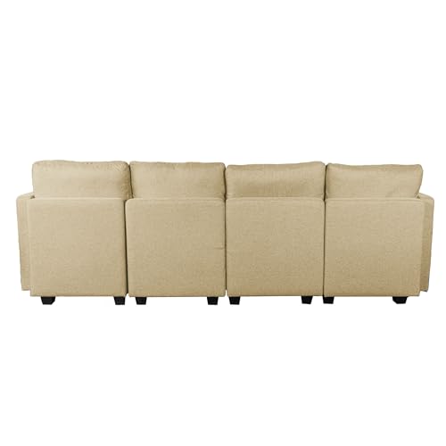 Casa Andrea Milano Modular Sectional Sofa, Linen Fabric Convertible U Shaped Couch with Storage, 6 Seat Modular Sectionals Sofa Couch with Chaise for Living Room