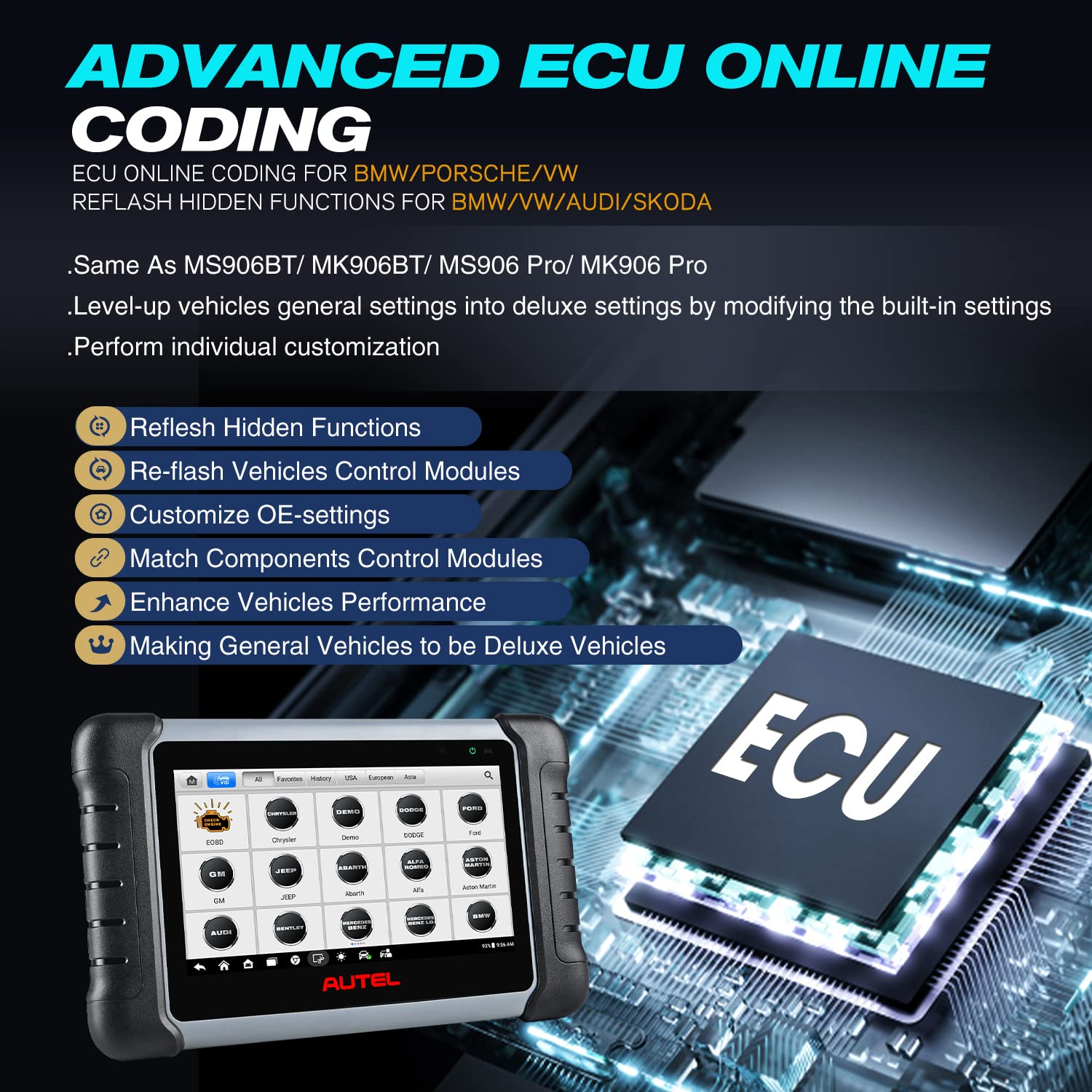 Autel MaxiPRO MP808S PRO Ver. w/ 11 OBD Adapters, 2-Year Free Update, 2024 Advanced ECU Coding Bidirectional Scan Tool, Same as MP900/ MS906S, Upgraded of DS708 DS808 MP808 30+ Service, Work w/ MV108S