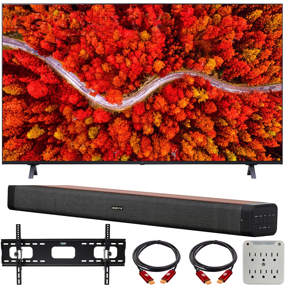 LG 65UP8000PUA 65UP8000PUR 65 Inch Series 4K Smart UHD TV Bundle with Deco Home 60W 2.0 Channel Soundbar, 37-100 inch TV Wall Mount Bracket Bundle and 6-Outlet Surge Adapter