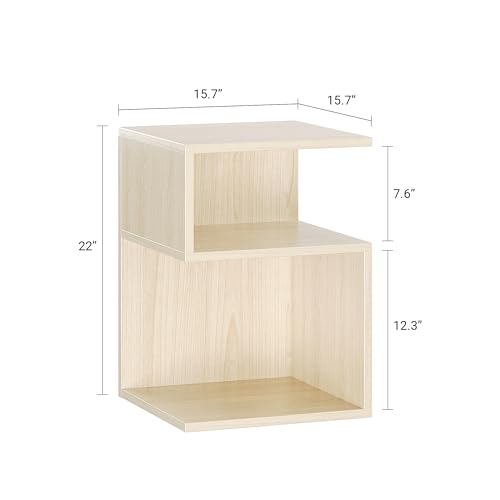 ODIKA Tokyo S Minimalist 3 Tier End Table - Minimalist 3-Tier Wood Nightstand for Small Spaces with Open Storage - Japanese-Inspired Bedside Table for Bedroom (Natural)