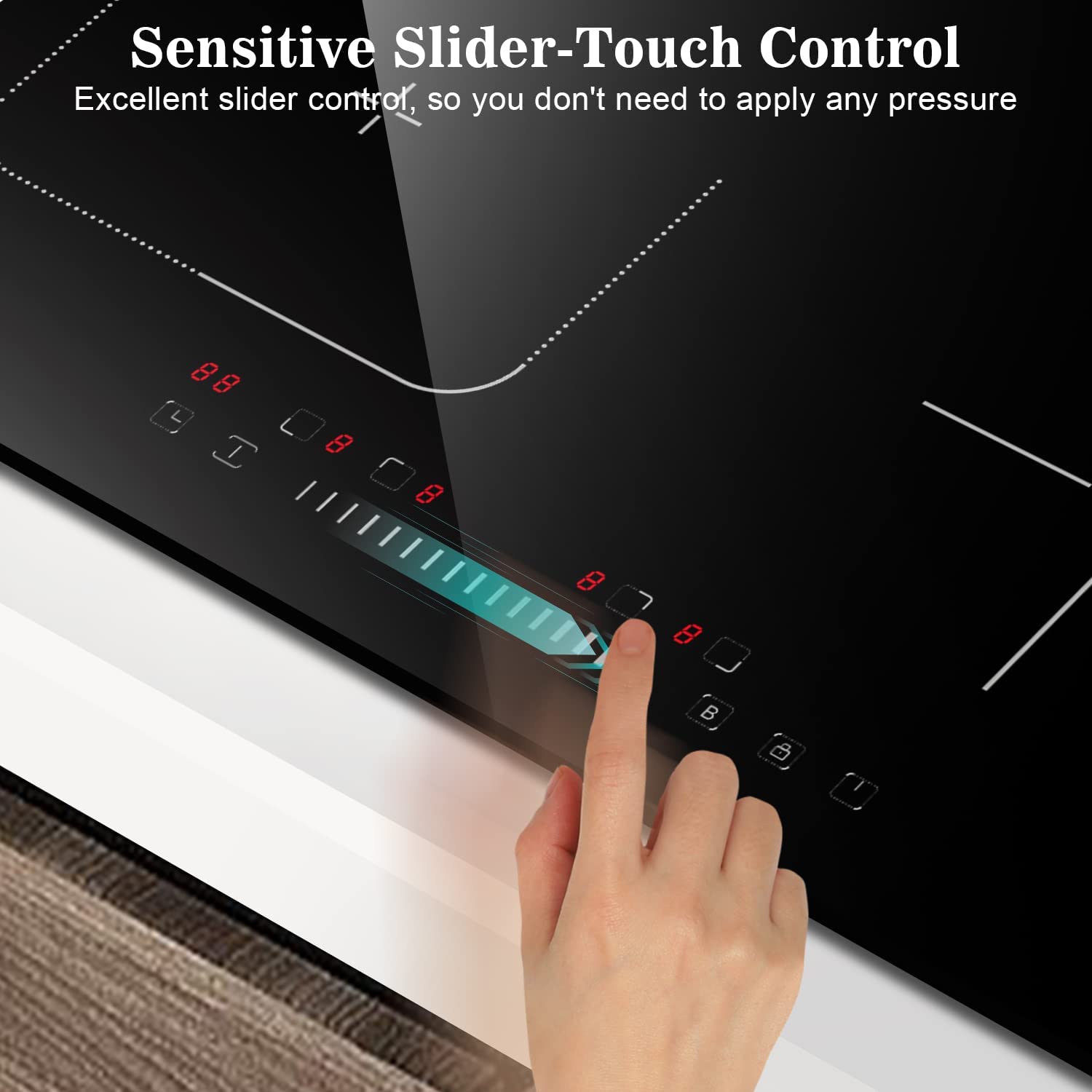 Karinear Induction Cooktop 4 Burners, 7400W 24'' Built-in Induction Stovetop with Flex Zone,Child Safety Lock, Timer, Boost, Slider Control Black Glass Electric Cooktop 220-240V Hard Wire