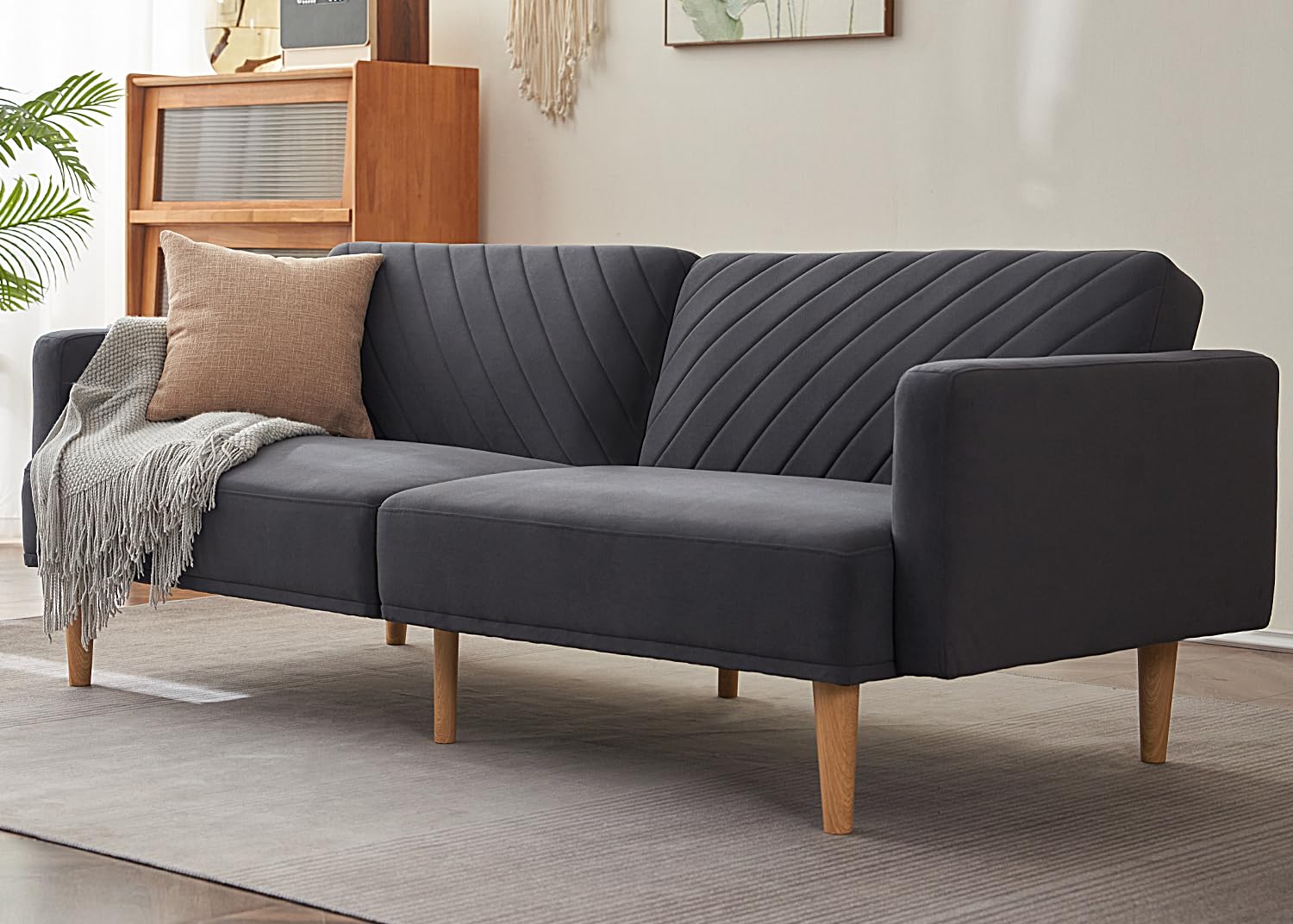 Outspurge Sofa Bed, 3 in 1 Convertible Sofa Bed, Modern Couch Bed with LVL Wood Frame, Love Seat, Couches for Living Room, Office & Bedroom (Light Grey Fabric)