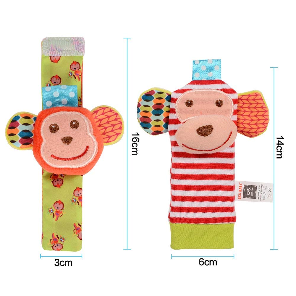 Baby Soft Rattles Toys,Infant Sensory Development Hand Grip Toys,Cute Stuffed Animal Handbells for Baby Gift(4 Pack)