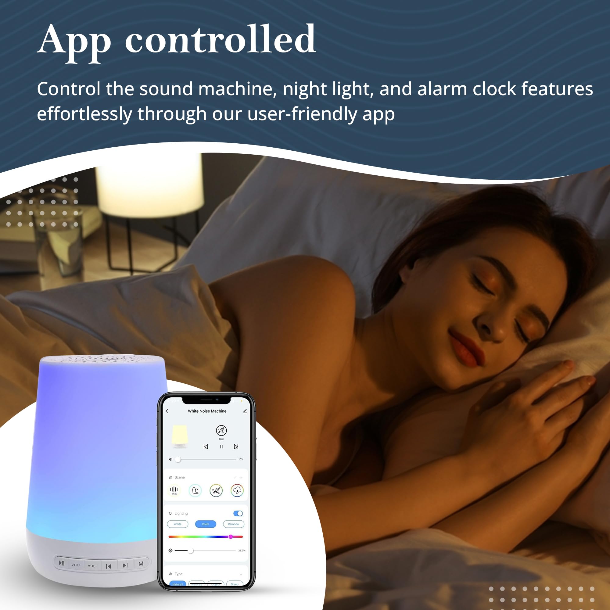 Baby Sound Machine for Better Sleep - White Noise Soother with Baby Night Light, Voice Control, App-Enabled Settings, Toddler Sleep Trainer - 34 High-Fidelity Relaxing Sounds