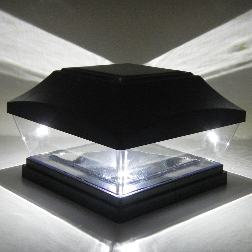 iGlow 4 Pack Black Outdoor Garden 6 x 6 Solar SMD LED Post Deck Cap Square Fence Light Landscape PVC Vinyl Wood