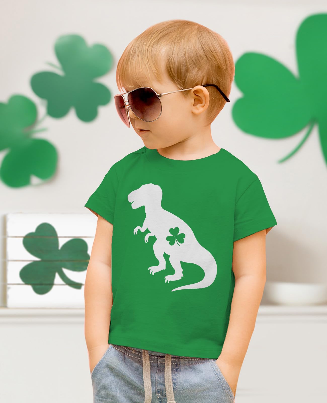 St Patrick Shirt for Boys Pattys Day T-Rex Leprechaun Toddler Kids T-Shirt 3T Green