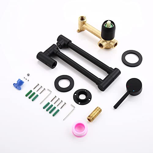 CHALIRS Pot Filler Faucet Wall Mount, Matte Black Brass Pot Filler Faucets, Kitchen Restaurant Sink Faucet Folding Stretchable,Cold and Hot Water Mixer,with Double Joint Swing Arms,Single Handle