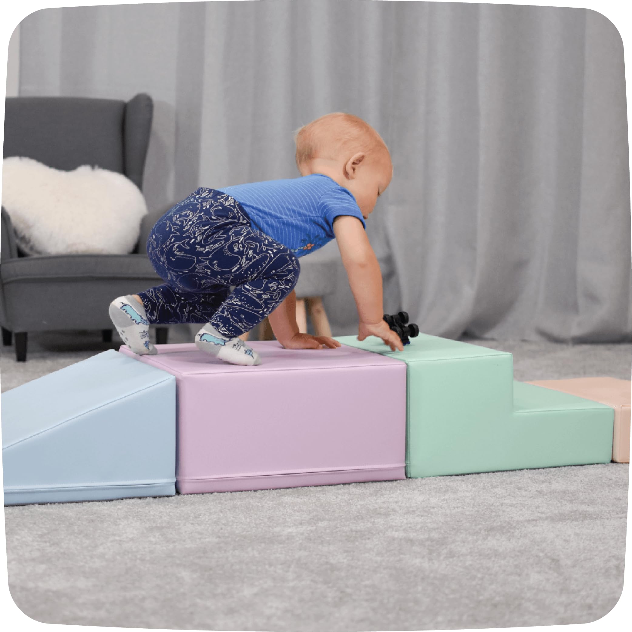 IGLU Set 6 Pastel Soft Play Forms, Large Foam Blocks, Baby Slide, Indoor Climbing Toys for Toddlers 1-3, Climbing Blocks, Baby Crawling Helper, Montessori Climbing Toys