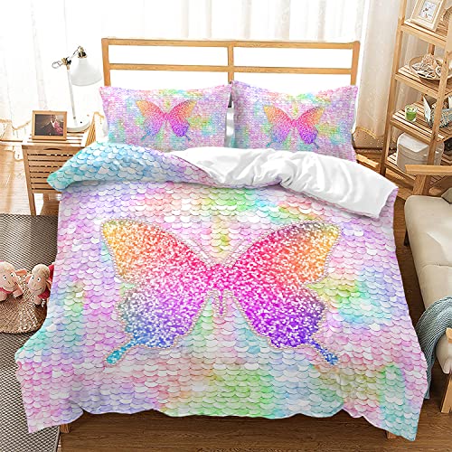 CVHOUSE Rainbow Butterfly Duvet Cover Twin Size,Rainbow Butterfly Bedding Set for Girls Kids Teens,Rainbow Butterfly Comforter Cover,1 Duvet Cover 2 Pillowcases 3 Piece
