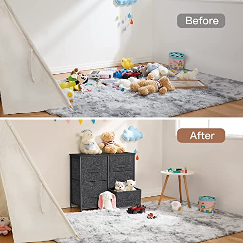 Pipishell Fabric Dresser, 5 Drawer Storage Chest Tower, Organizer Unit for Bedroom, Hallway, Entryway, Closets and Living Room -Sturdy Steel Frame, Wood Top, Easy Pull