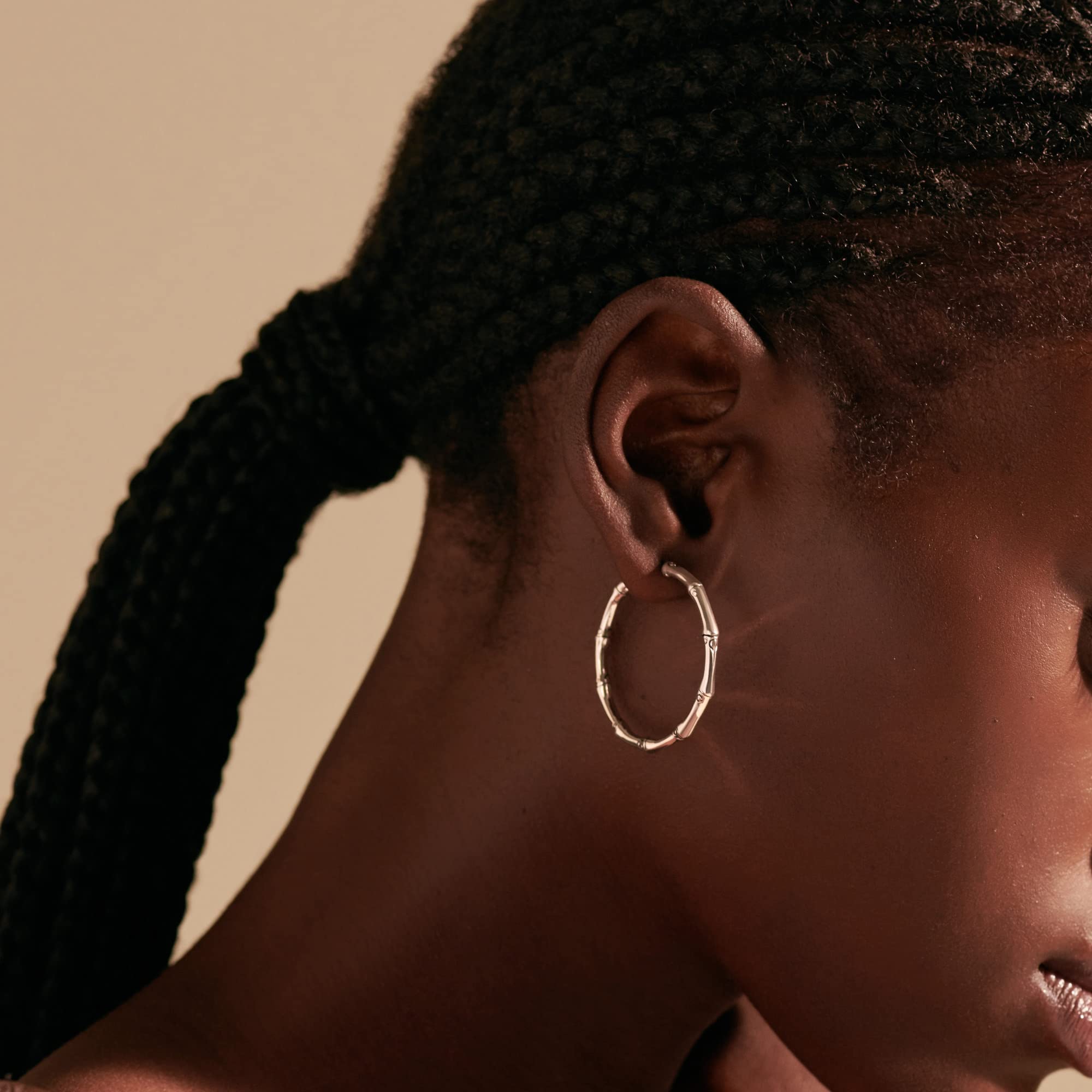 Bamboo Silver Hoop Earrings (30.5)