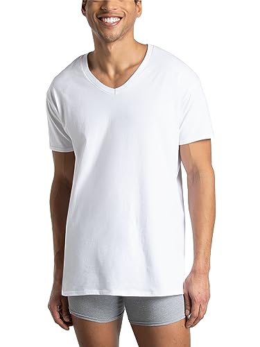 Fruit of the Loom mens Eversoft Cotton Stay Tucked V-neck T-shirt, Regular - White 6 Pack, Medium US