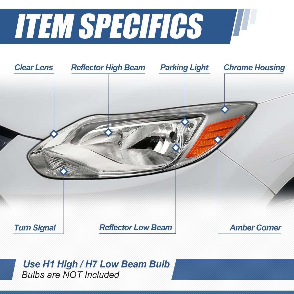 Auto Dynasty Pair of Smoked Housing Clear Corner Headlights Assembly Lamps Compatible with Ford Focus 3rd Gen 12-14