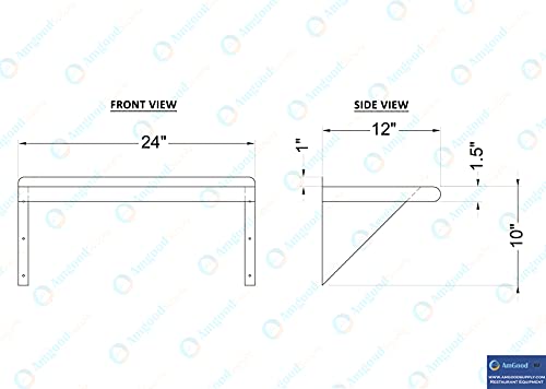Stainless Steel Wall Shelf | 24" Long 12" Deep | Metal Shelving | Garage, Laundry, Storage, Utility Room | Restaurant, Kitchen | Food Prep | NSF Certified