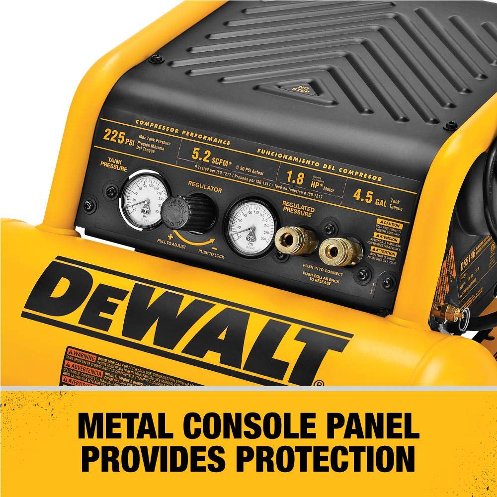 Dewalt D55146 1.6 Hp Continuous 200 Psi, 4.5 Gallon Compressor, 17" x 33.75" x 24.5"