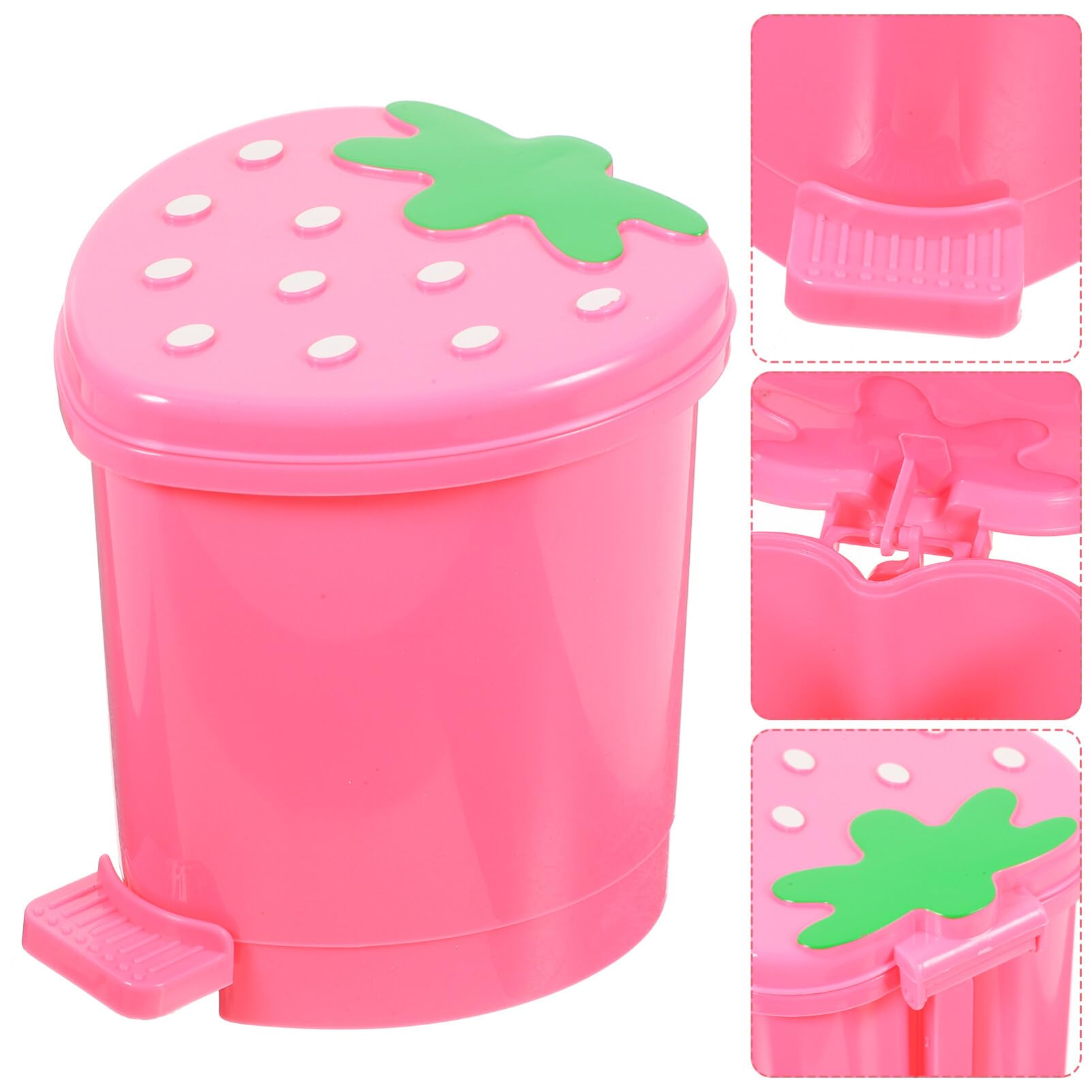 MAGICLULU Strawberry Trash Can: Mini Desktop Heart Wastebasket Kawaii Trash Can with Lid Small Garbage Container for Office Makeup Waste Bathroom Bedroom