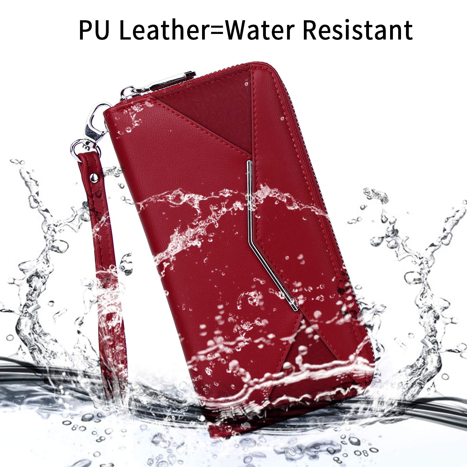 KOWENTIK Women Wallet Leather Zip Phone Clutch Large Travel Organizer Zipper Coin Purse Wristlet (Wallet tye1-Red)