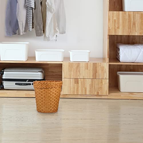 Cabilock Woven Trash Basket Round Wastepaper Basket Wicker Bathroom Trash Can Waste Basket Toy Storage Basket Woven Storage Basket for Home Dorm Office Khaki