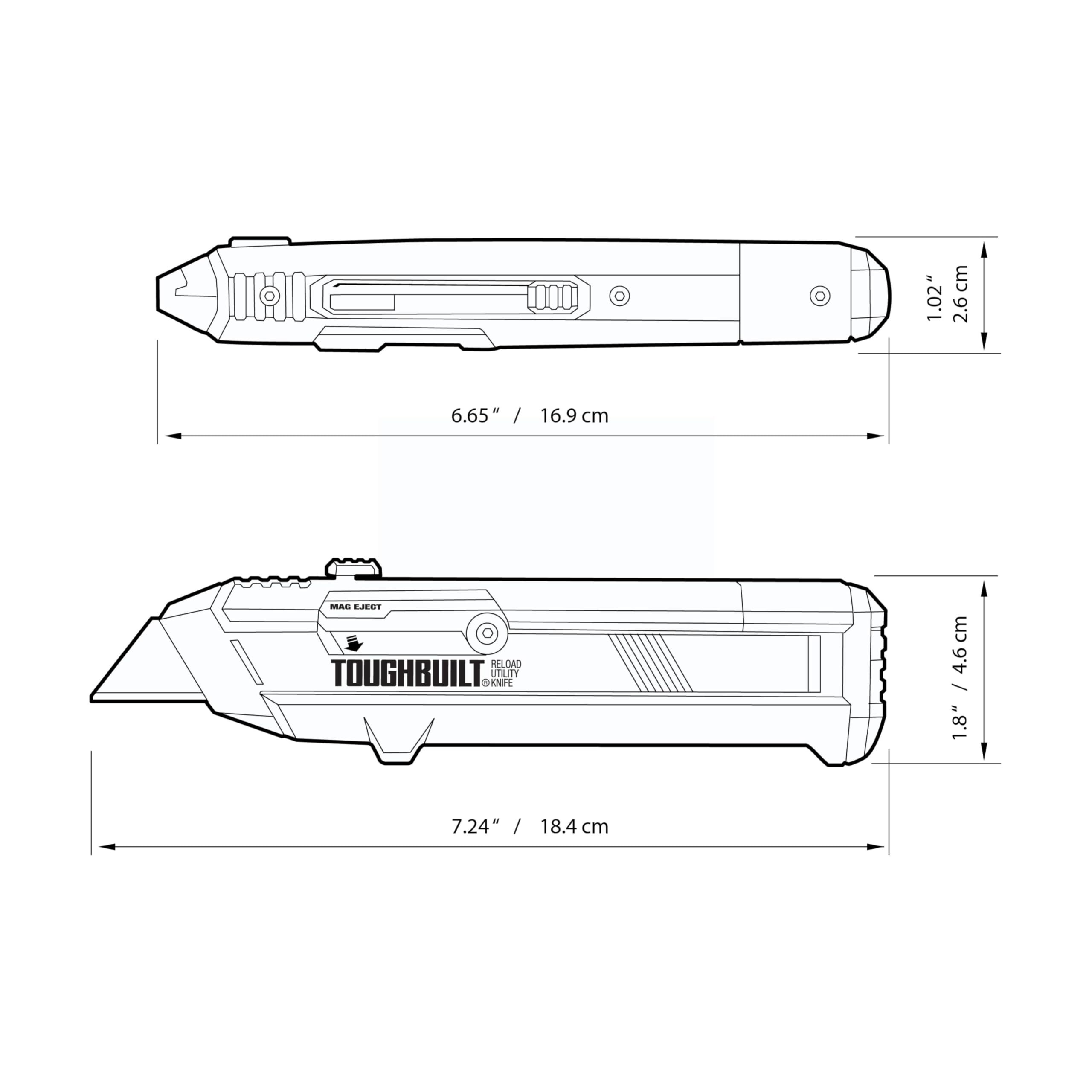 ToughBuilt Utility Knife + 2 Blade Mags, (TB-H4S2-03)