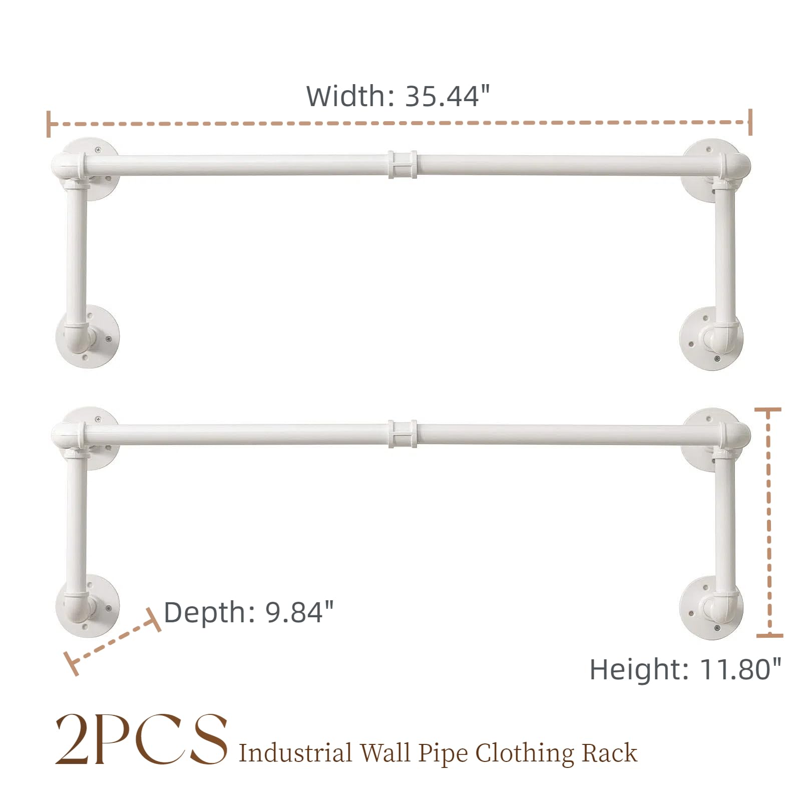 Clothes Rack, Industrial Pipe Clothing Rack for Hanging Clothes, Wall Mounted Heavy Duty Space Saving Garment Rack, Multi-Purpose Clothing Hanging Rods for Closet Storage, Black, 2Pcs