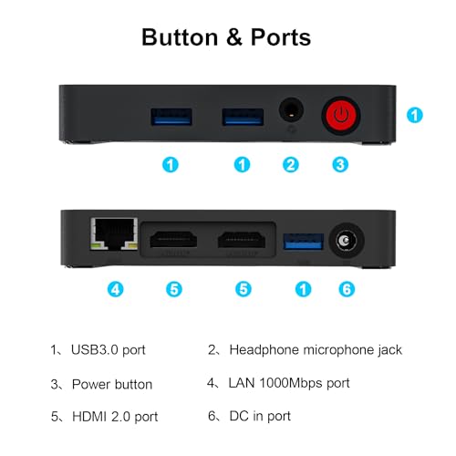 Beelink T5 Mini pc Celeron N4020(4M Cache,up to 2.8GHz), 4G DDR+64G eMMC, 2.4G/5GWiFi, Mini Computer Supports 4K Dual HDMI/4*USB3.0/BT5.0，Gigabit Network