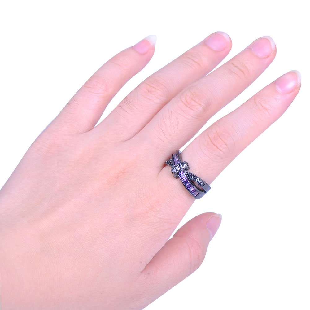 Bamos Jewelry Womens Purple ZC Stone Promise Gift Rings Lab for Engagement Wedding Criss Cross Black Gold Plated Ring for Her Size 9