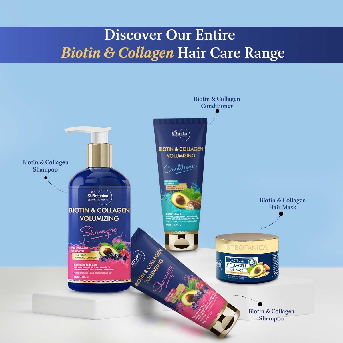StBotanica Biotin & Collagen Volumizing Hair Shampoo - 300ml - No Sulphate, No Parabens, No Silicon