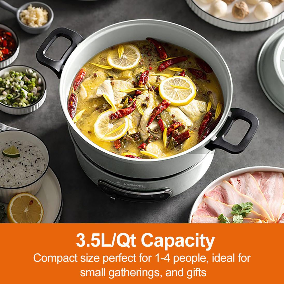 Joydeem 2 in 1 Electric Hot Pot, 3.5L Shabu Shabu Pot with Two Removable Pot, UL Listed, Ceramic Non-stick Coating, 1400W, JD-HG3706W