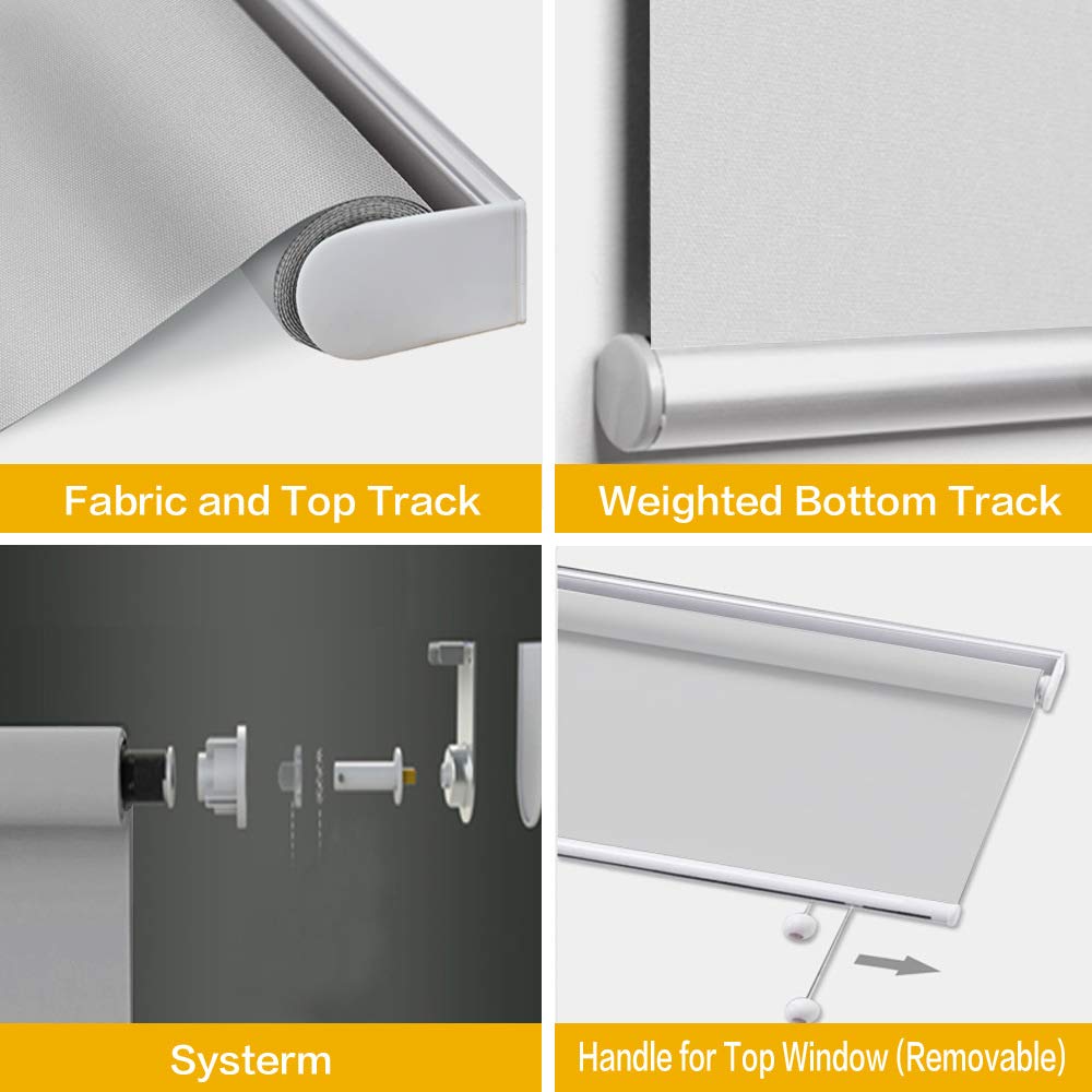 Blackout Cordless Window Roller Shades, Beige Custom Easy to Control Window Blinds with Spring Lifting System for Home, Windows, Doors, French Door