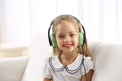 rockpapa I20 Foldable Kids Headphones with Microphone for School, Wired On-Ear Boys Girls Childrens Students Headphones Plug in for Tavel Laptop Computer PC Tablet CD DVD TV Black Green