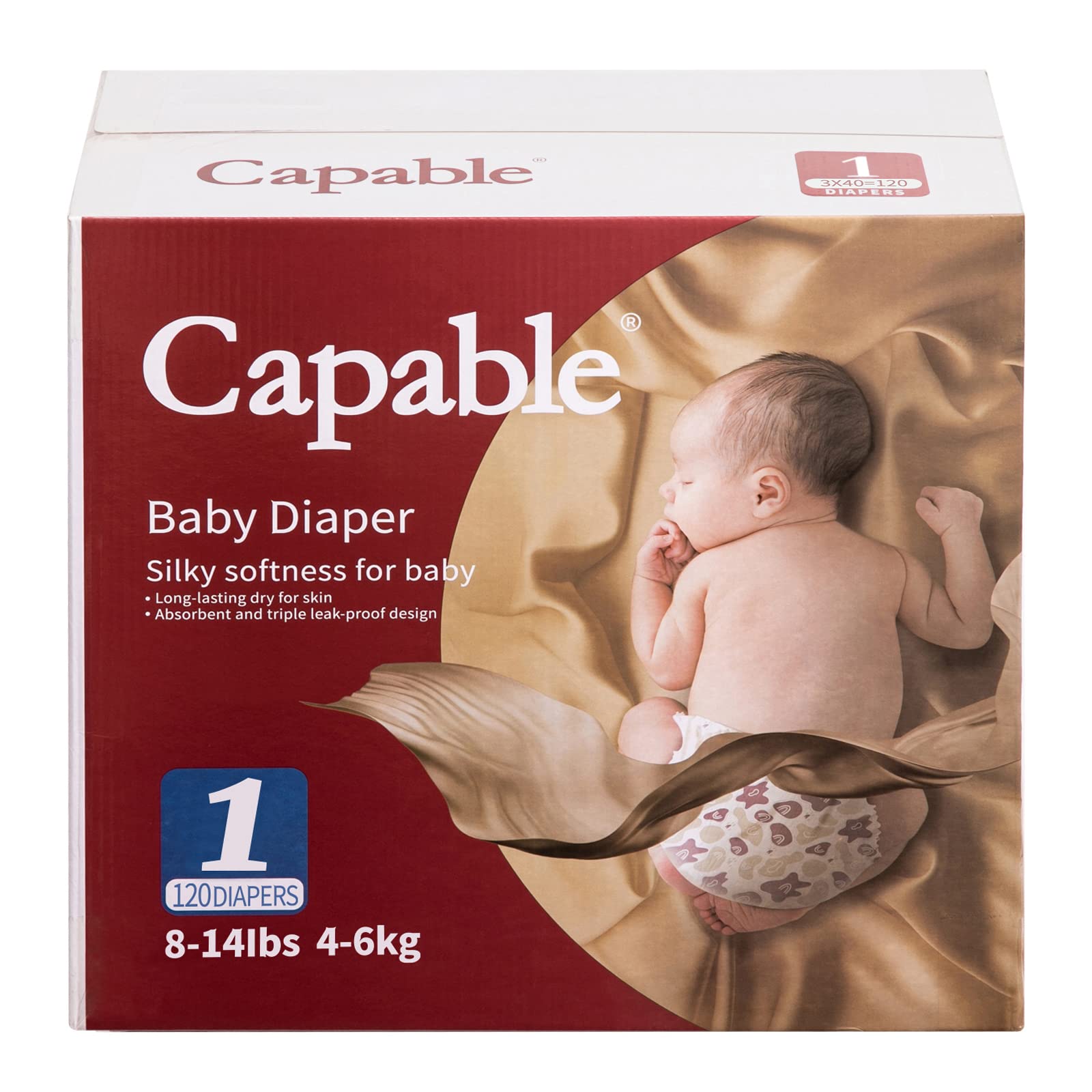 Capable Newborn Diapers, Triple Leak-Proof Baby Diapers with Wetness Indicator, Hypoallergenic Disposable Diapers, Diapers Size NB (< 10 lb), 68 Count
