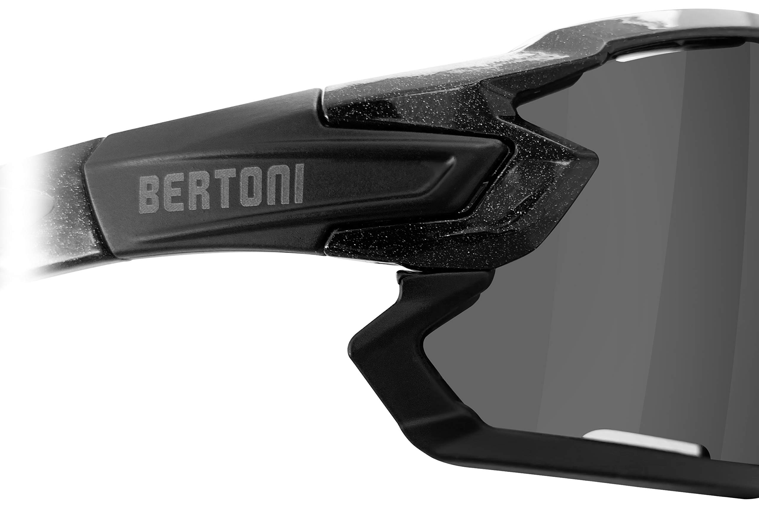 Bertoni Sport Sunglasses Cycling MTB Running Ski Golf Removable Sport Prescription Carrier Included mod. Quasar (Black/Green Mirror)