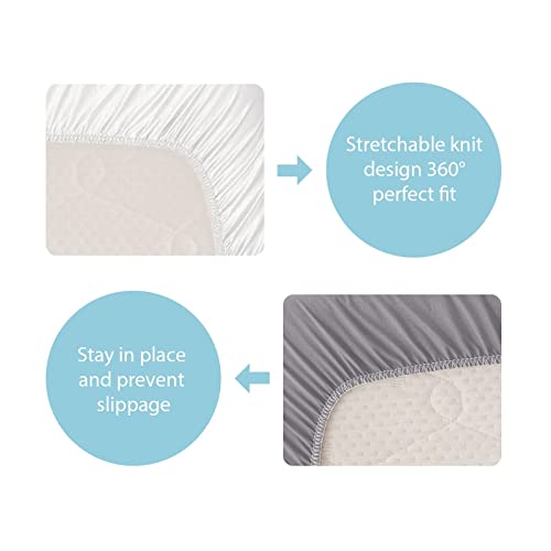 Bamuho 2 Pack Pack n Play Sheets, Fitted Mini Crib Sheet for Portable Playard Pack and Play Soft Baby Sheet - Grey and White 38"x26"x5"