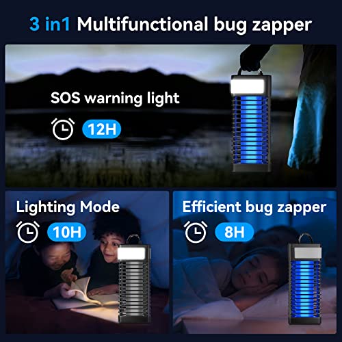 Bug Zapper, Bug Zapper Indoor, Outdoor, Mosquito Zapper, Mosquito Trap, Fly Zapper, Cordless Killer for Home Garden and Patio Use （Black）