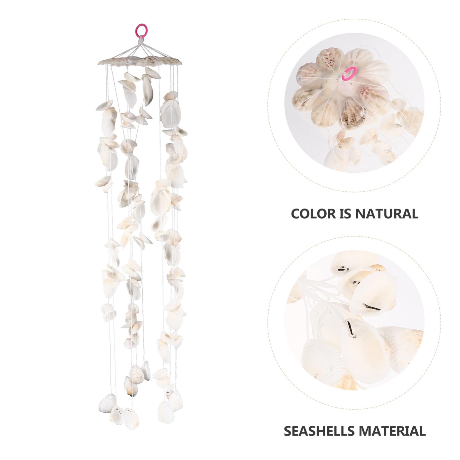 BESPORTBLE Natural Seashell Wind Chime Seashell Wind Bell Decorative Hanging Ornament Nautical Home Decor Gift for Room Patio Balcony Garden (White)