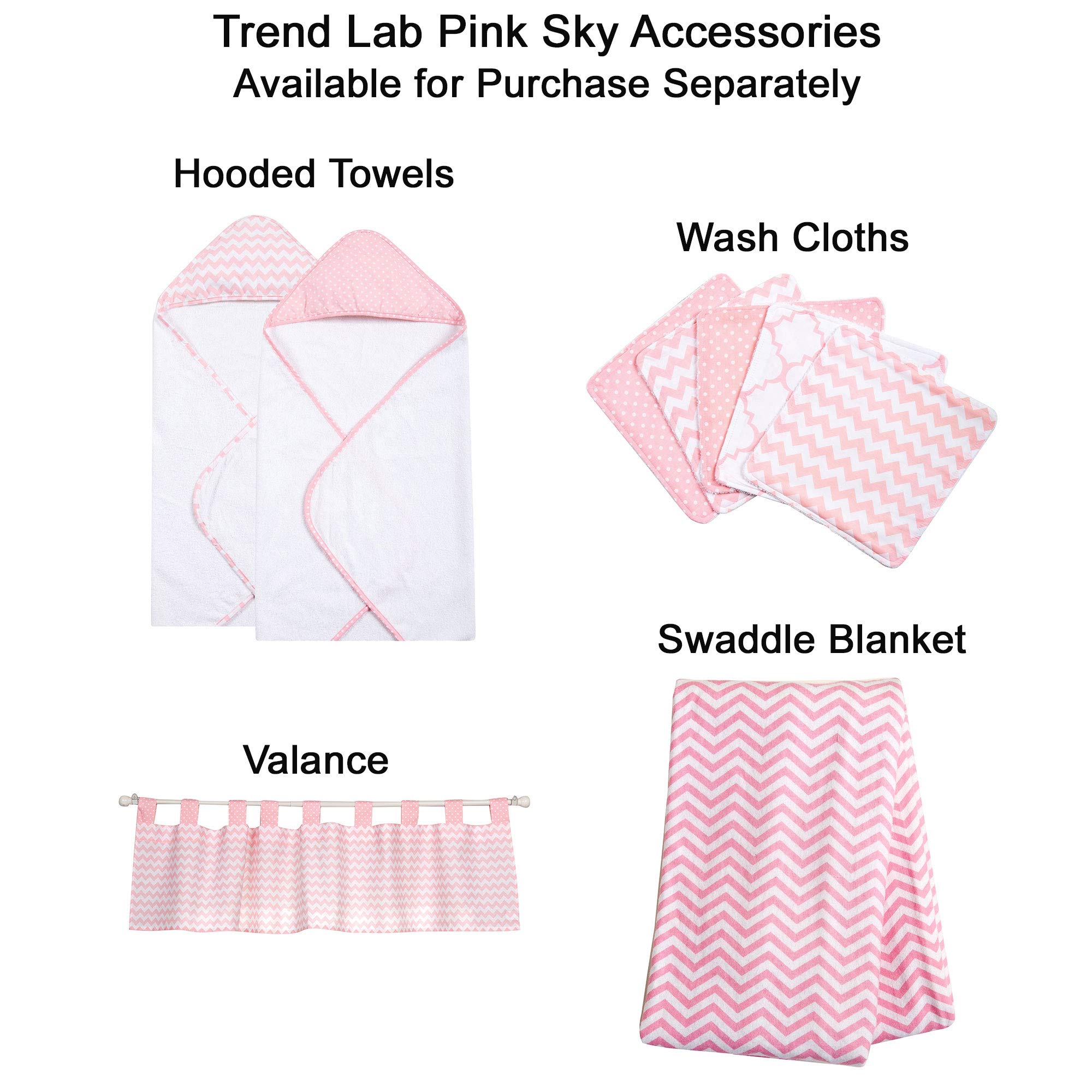 Trend Lab Pinky Sky 3 Piece Crib Bedding Set, Can Be Used As A Blanket Or A Playmat for Tummy Time, Includes Quilt, Fitted Crib Sheet and Skirt