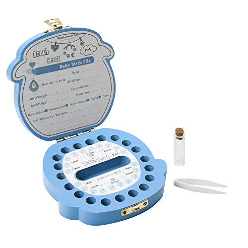 Baby Tooth Keepsake Box, Deciduous Teeth Milk Teeth Saver Boxes, Wooden First Tooth and Curl Memory Container for Child/Kids/Newborns