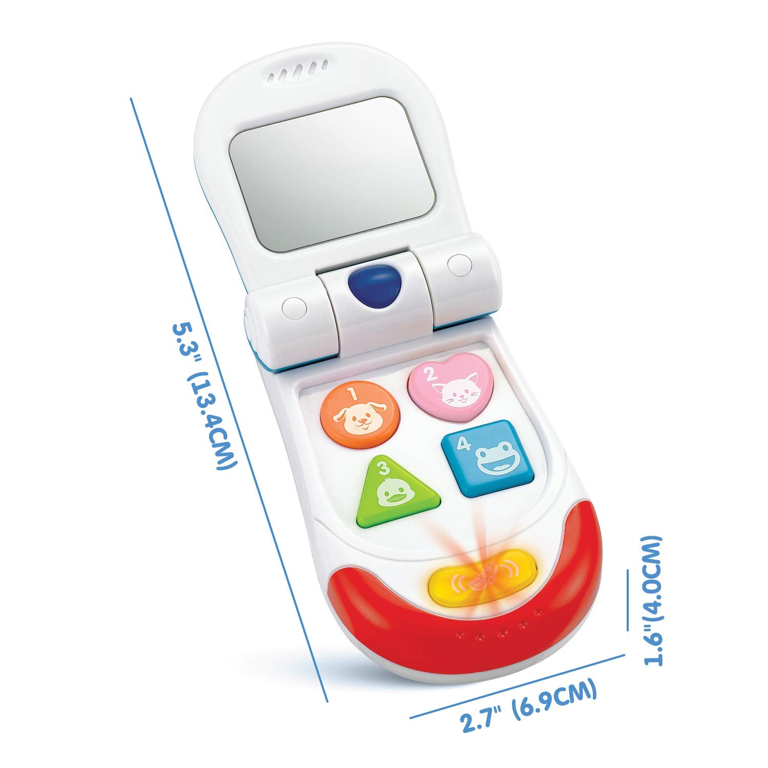 Baby Toy Flip Phone β 4 Interactive Sound and Music Buttons Plus Realistic Ringtone β Includes a Mirror and Fun Light Effects β Smartphone Toy for Babies 3+ Months β ASTM Certified