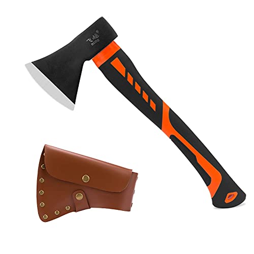 Camping Axe Hatchet Gardening Splitting Axe Forged Steel Wood Chopping Hatchet with Fiberglass Handle Anti-Slip Grip for Gardening, Camping, Hiking, Outdoor Survival (1 Pack (Length 16"))