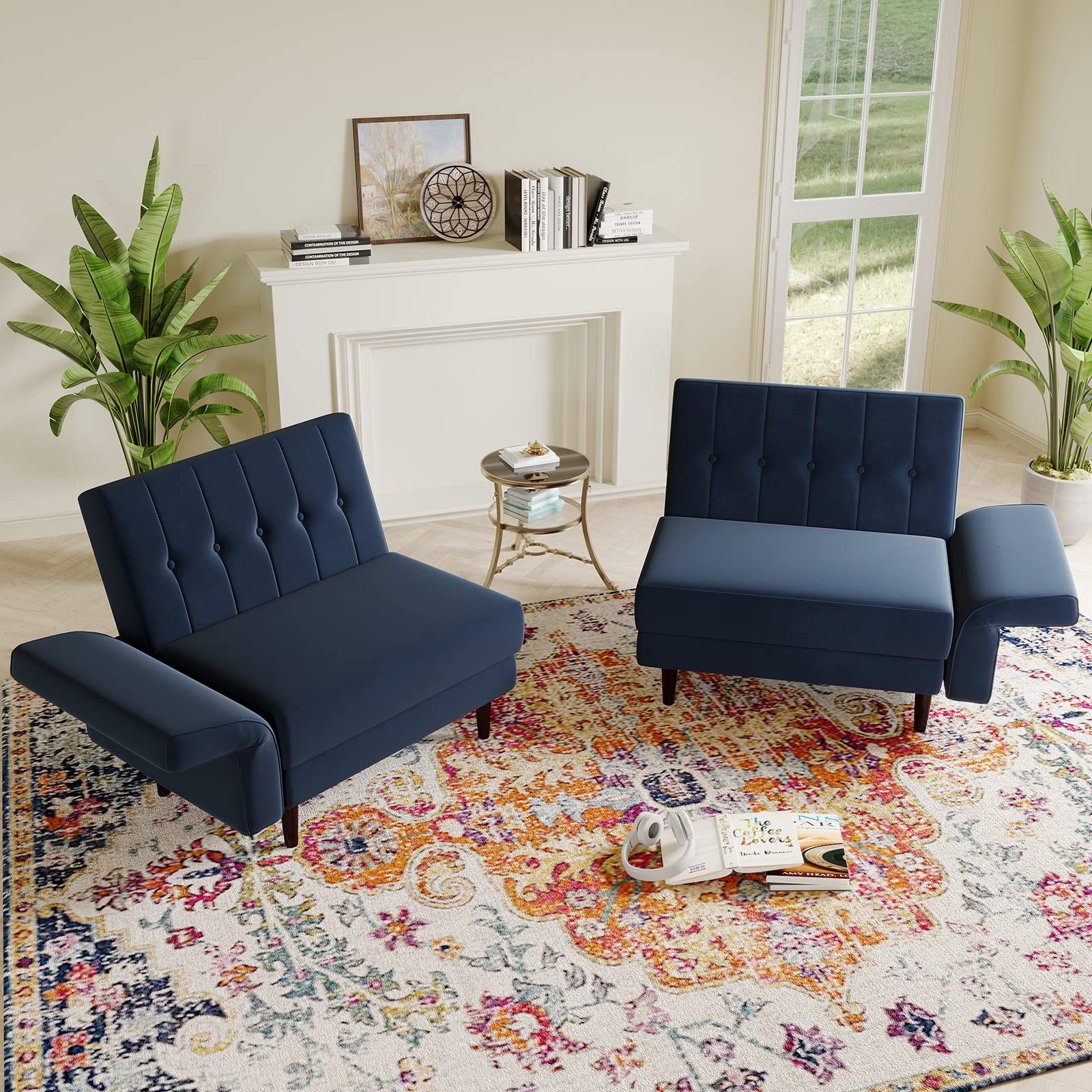 Belffin Velvet Convertible Futon Sofa Bed Memory Foam Futon Couch Sleeper Sofa Navy Blue