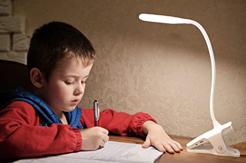 BiteBoom Portable Clip-On LED Reading Light - USB Rechargeable Lamp with 3 Brightness Levels, Adjustable Neck, Long Battery Life, Compact Design for Kindle, Bed Headboard, and More