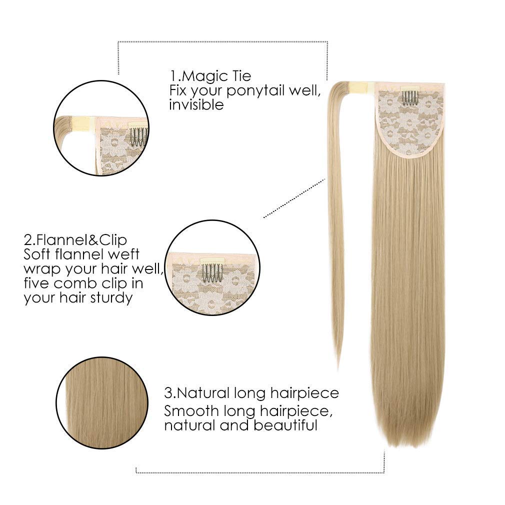 SEIKEA Clip in Ponytail Extension Wrap Around Long Straight Pony Tail Hair 28 Inch Synthetic Hairpiece - Black