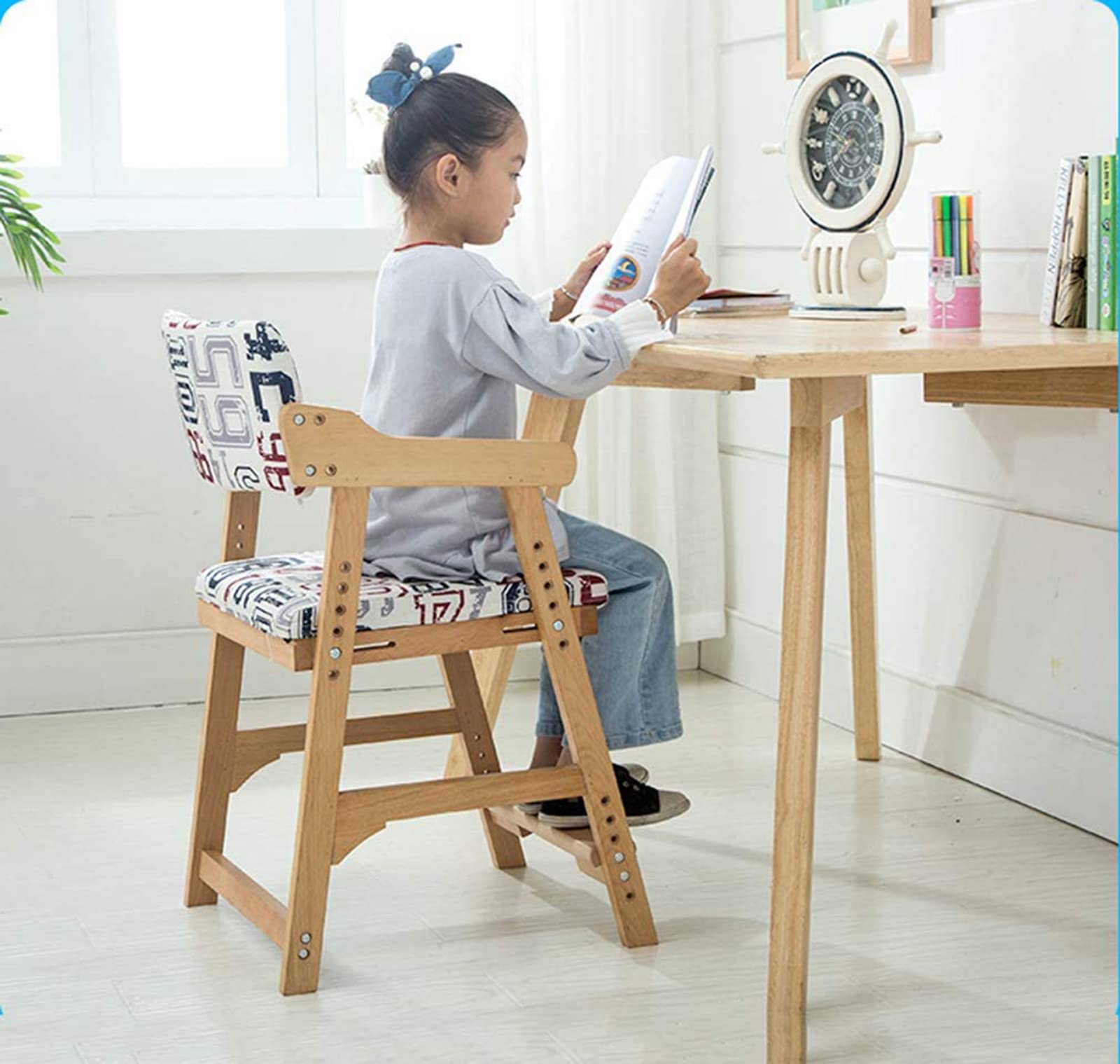LTT LT Student Safety Chair, Work Chair, Child Work Seat with Armrests, 6 Height Adjustable Children Chair Solid Wood, Suitable for Children of Different Ages,Yellow